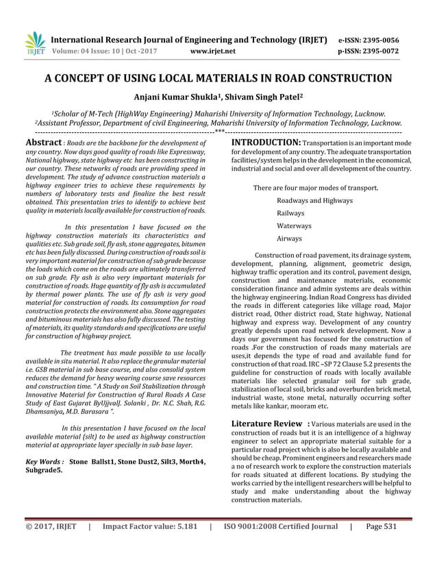 A Concept of using Local Materials in Road Construction | PDF