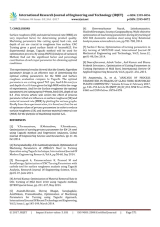 Optimizing of High Speed Turning Parameters of Inconel 625 (Super Alloy) by using Taguchi ...