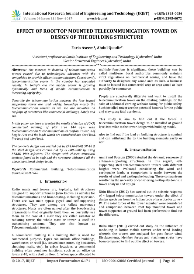 Effect of Rooftop Mounted Telecommunication Tower on Design of the ...