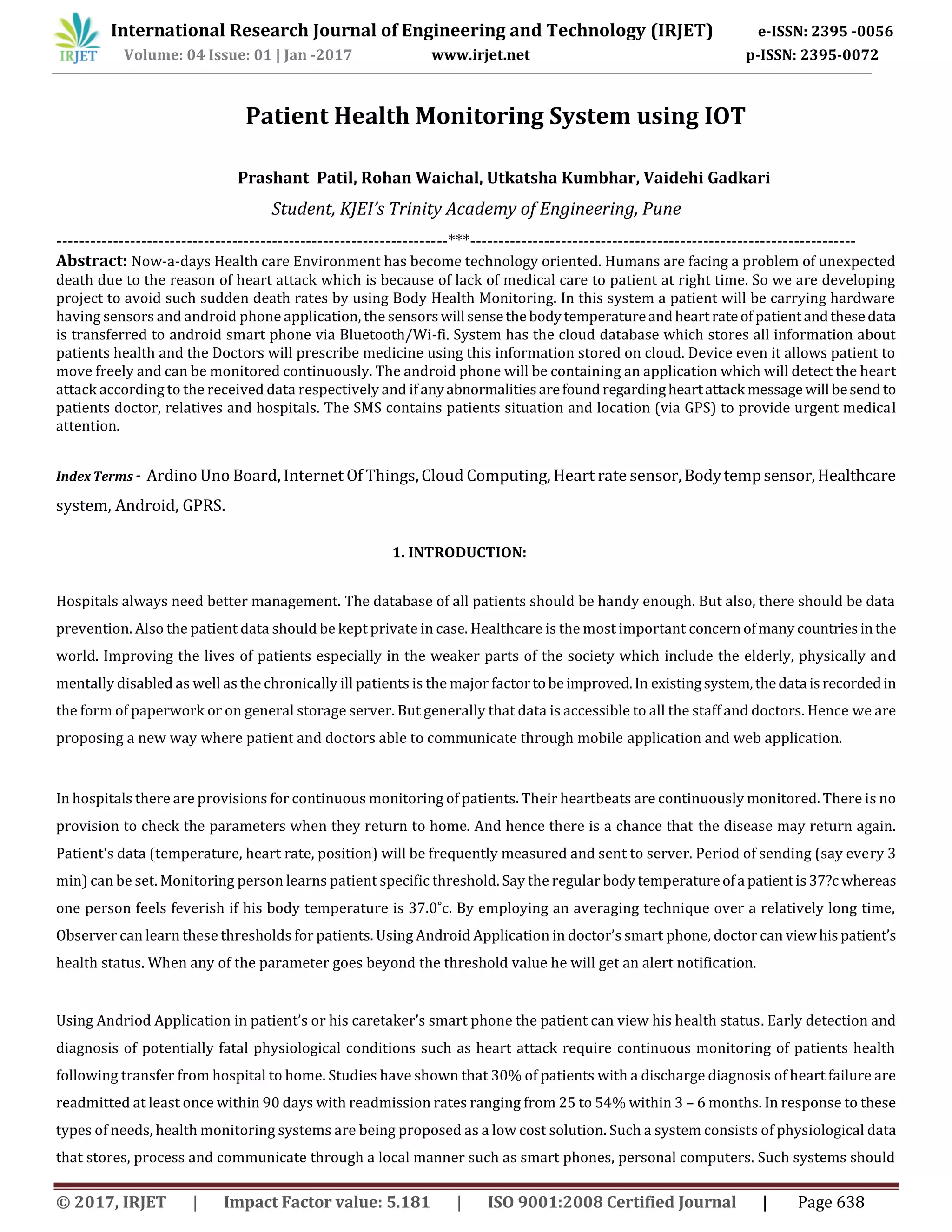 Patient Health Monitoring System using IOT | PDF