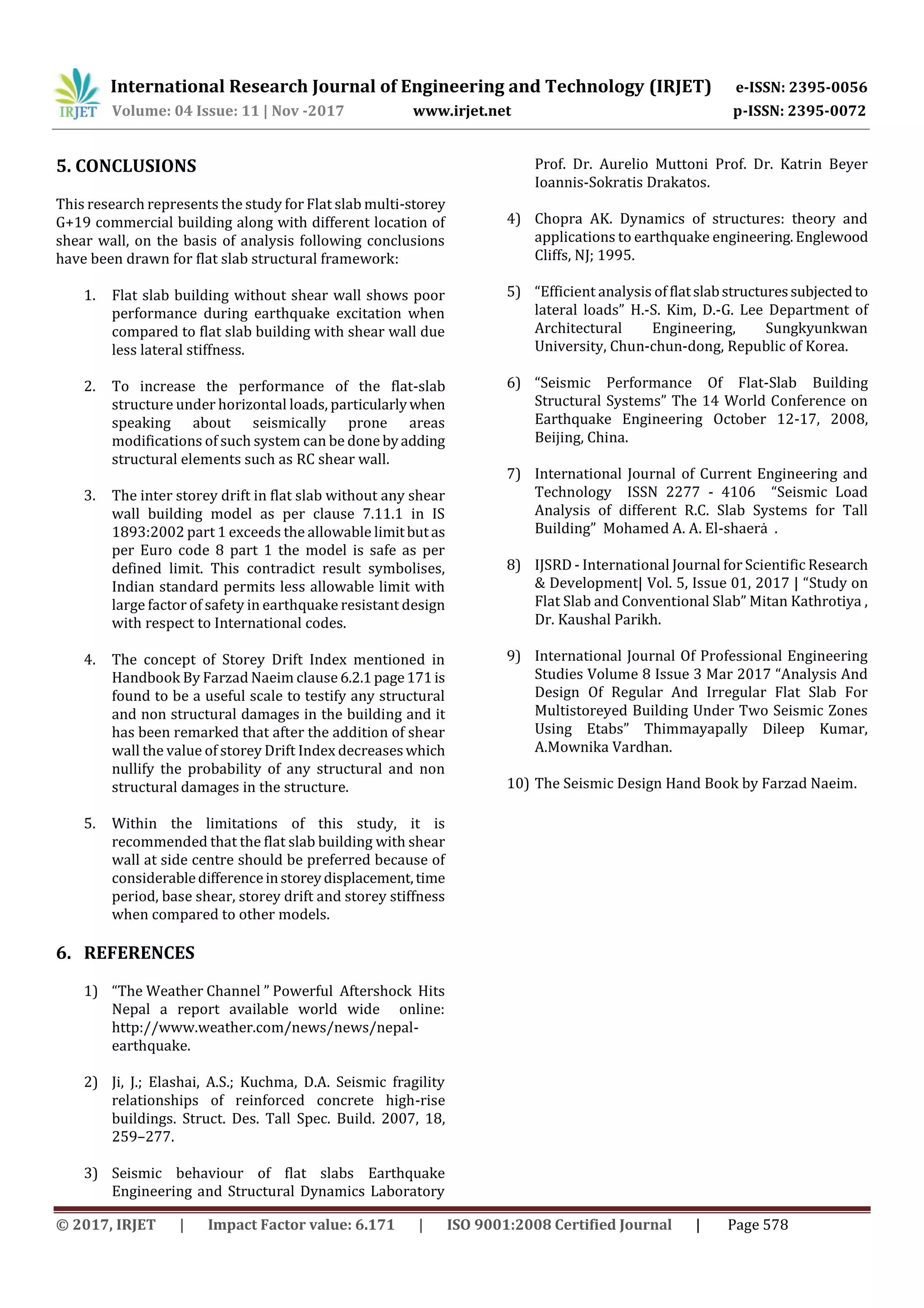 Seismic Response of Multi storey Flat Slab Building with and without Shear Wall | PDF | Civil ...