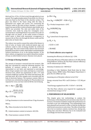 Performance Analysis of Forced Convection Solar Dryer for Turmeric | PDF
