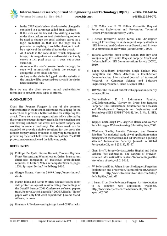 Prevention Against CSRF Attack using Client Server Mutual Authentication Technique | PDF