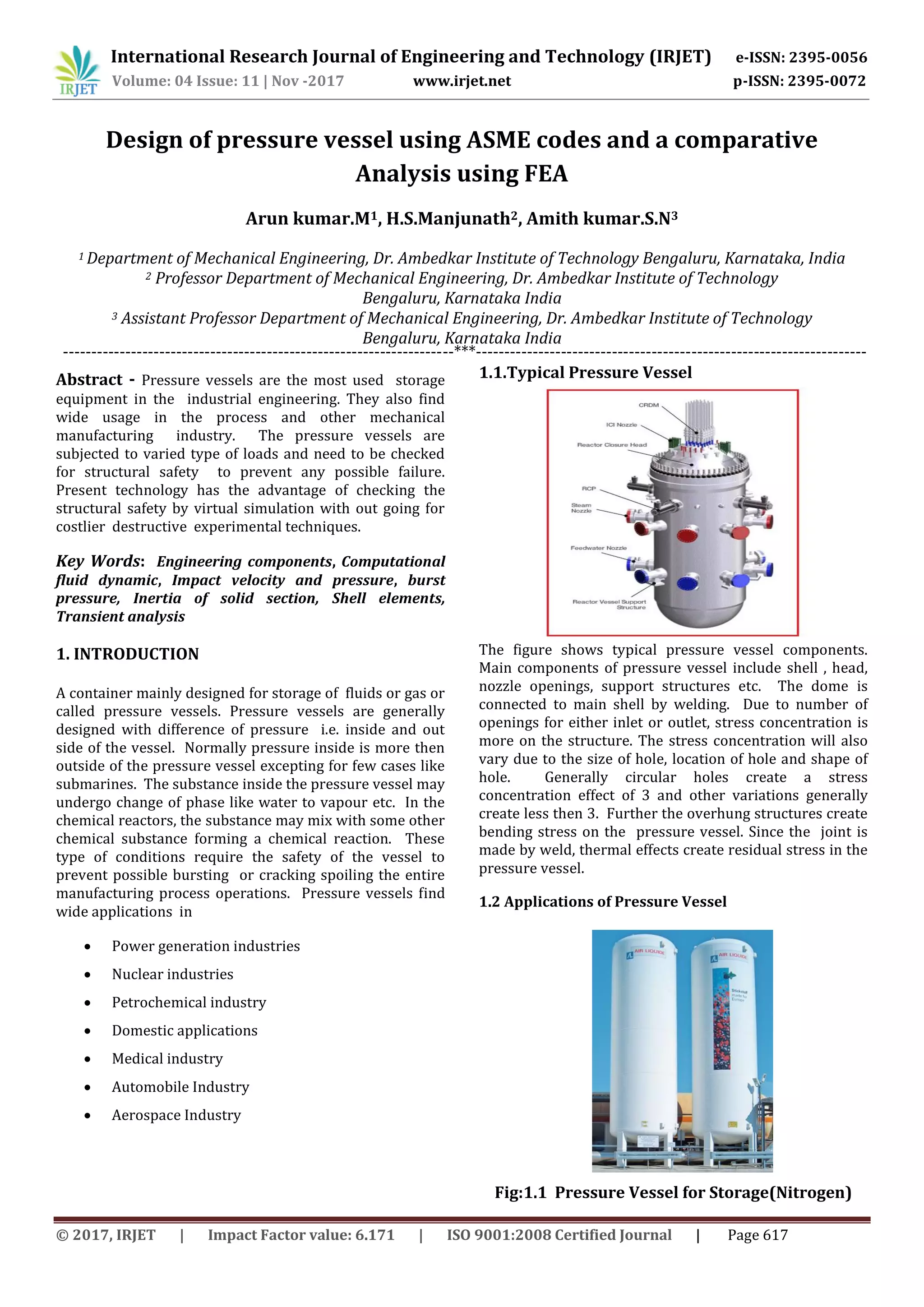 Design of Pressure Vessel using ASME Codes and a Comparative Analysis using FEA | PDF