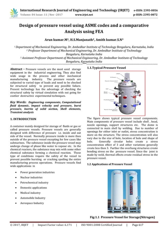 Design of Pressure Vessel using ASME Codes and a Comparative Analysis using FEA | PDF