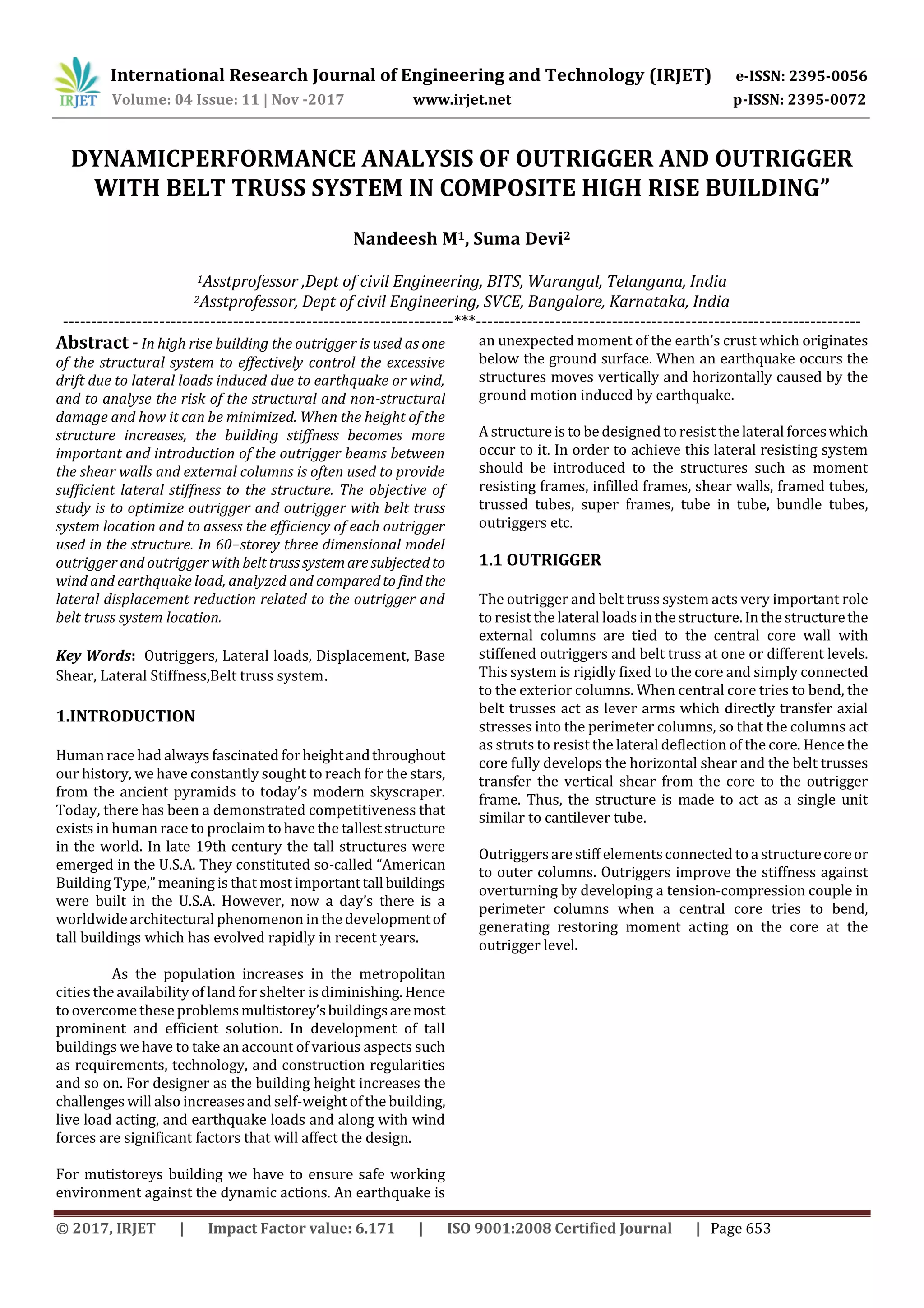 Dynamic Performance Analysis of Outrigger and Outrigger with Belt Truss ...