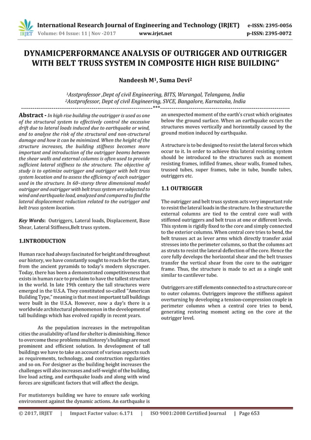 Dynamic Performance Analysis of Outrigger and Outrigger with Belt Truss System in Composite High ...