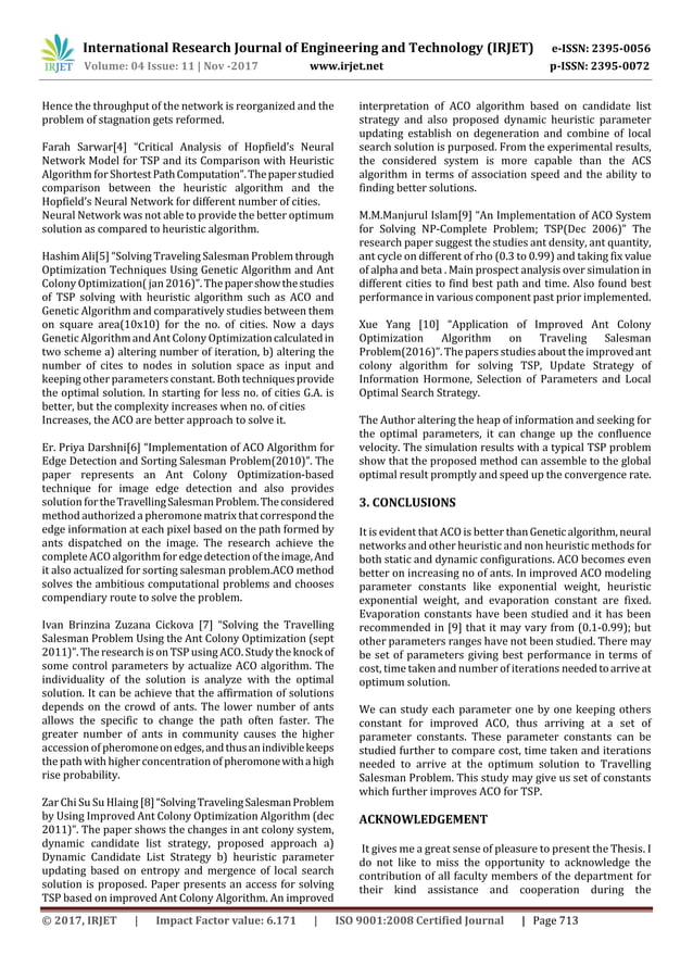 A Survey of Solving Travelling Salesman Problem using Ant Colony Optimization | PDF