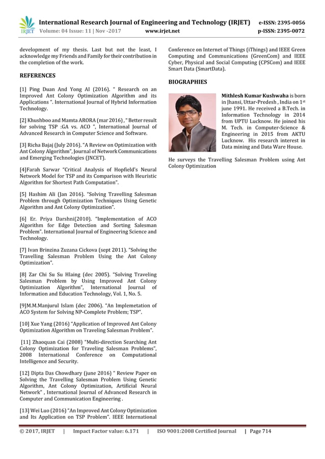 A Survey of Solving Travelling Salesman Problem using Ant Colony ...