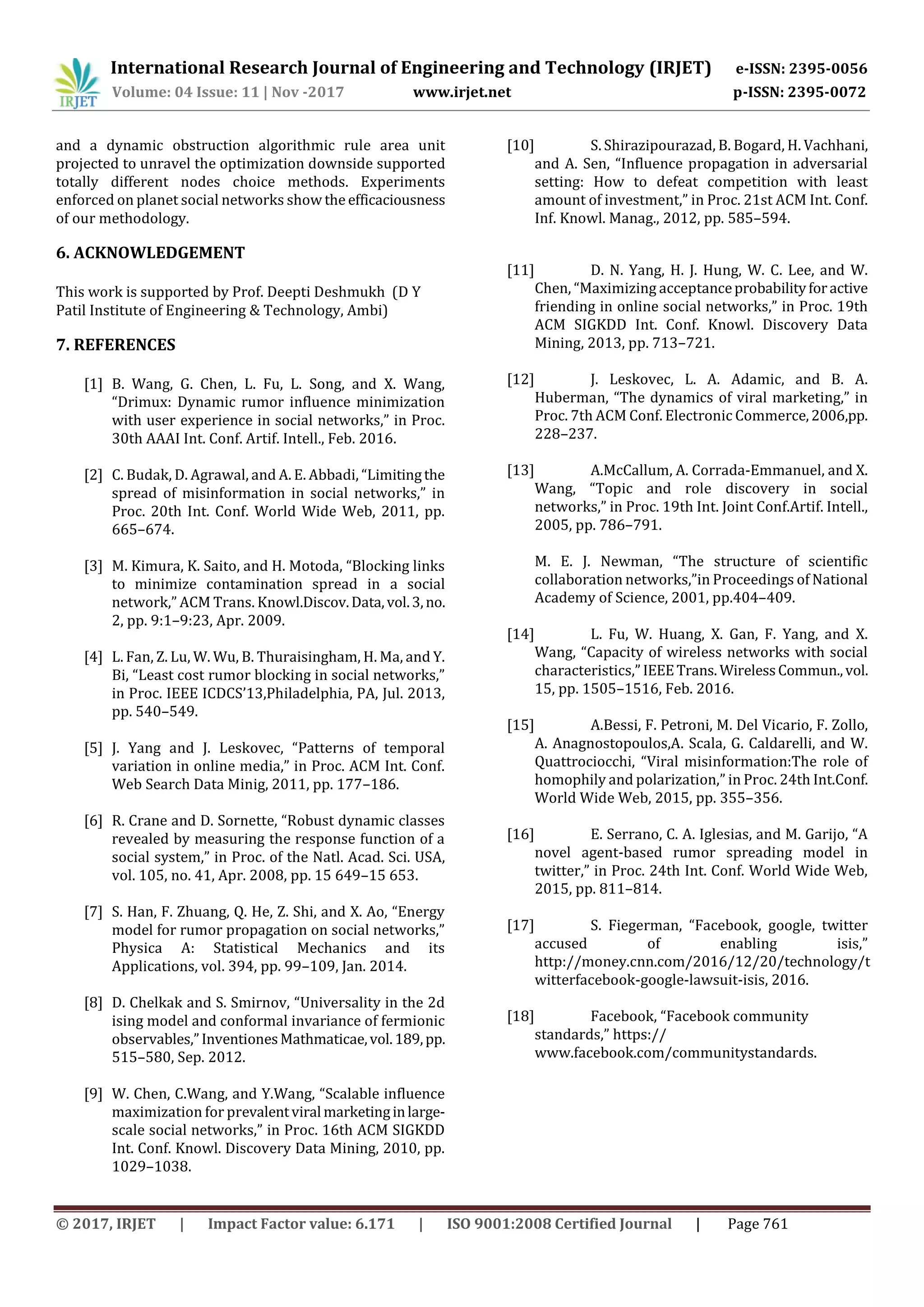 Detection And Minimization Influence Of Rumor In Social Network Pdf Social Networking Internet