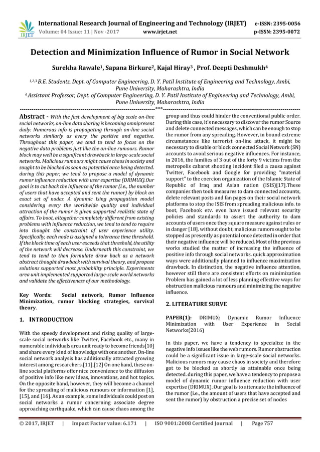 Detection and Minimization Influence of Rumor in Social Network | PDF | Social Networking | Internet