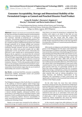 Consumer Acceptability, Storage and Dimensional Stability of the ...
