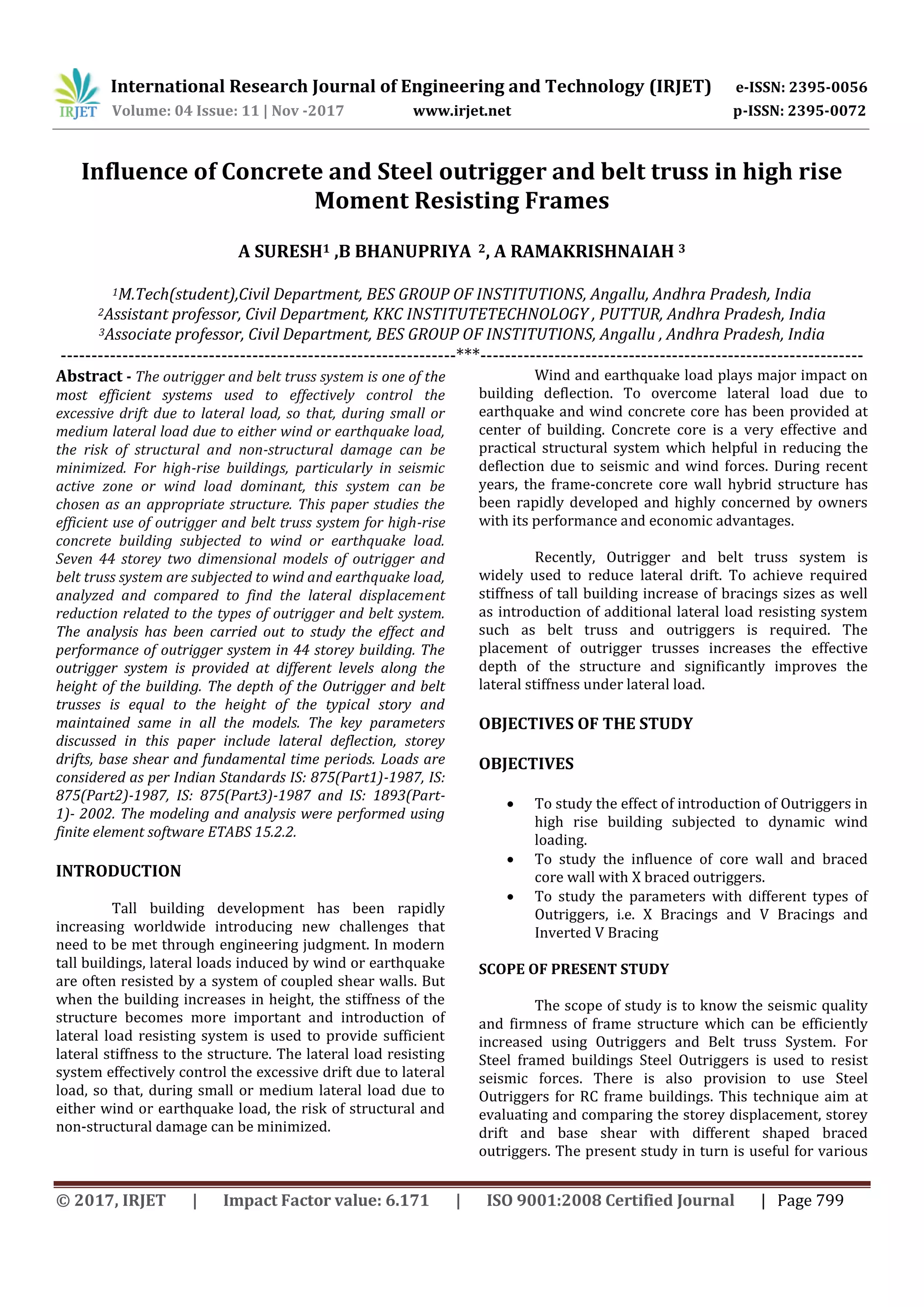 Influence of Concrete and Steel Outrigger and Belt Truss in High Rise ...