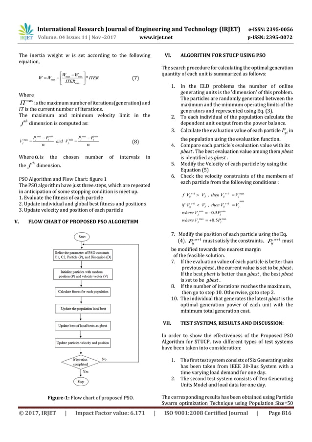 Optimization of Unit Commitment Problem using Classical Soft Computing Technique (PSO) | PDF