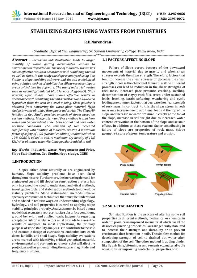 Stabilizing Slopes using Wastes from Industries | PDF