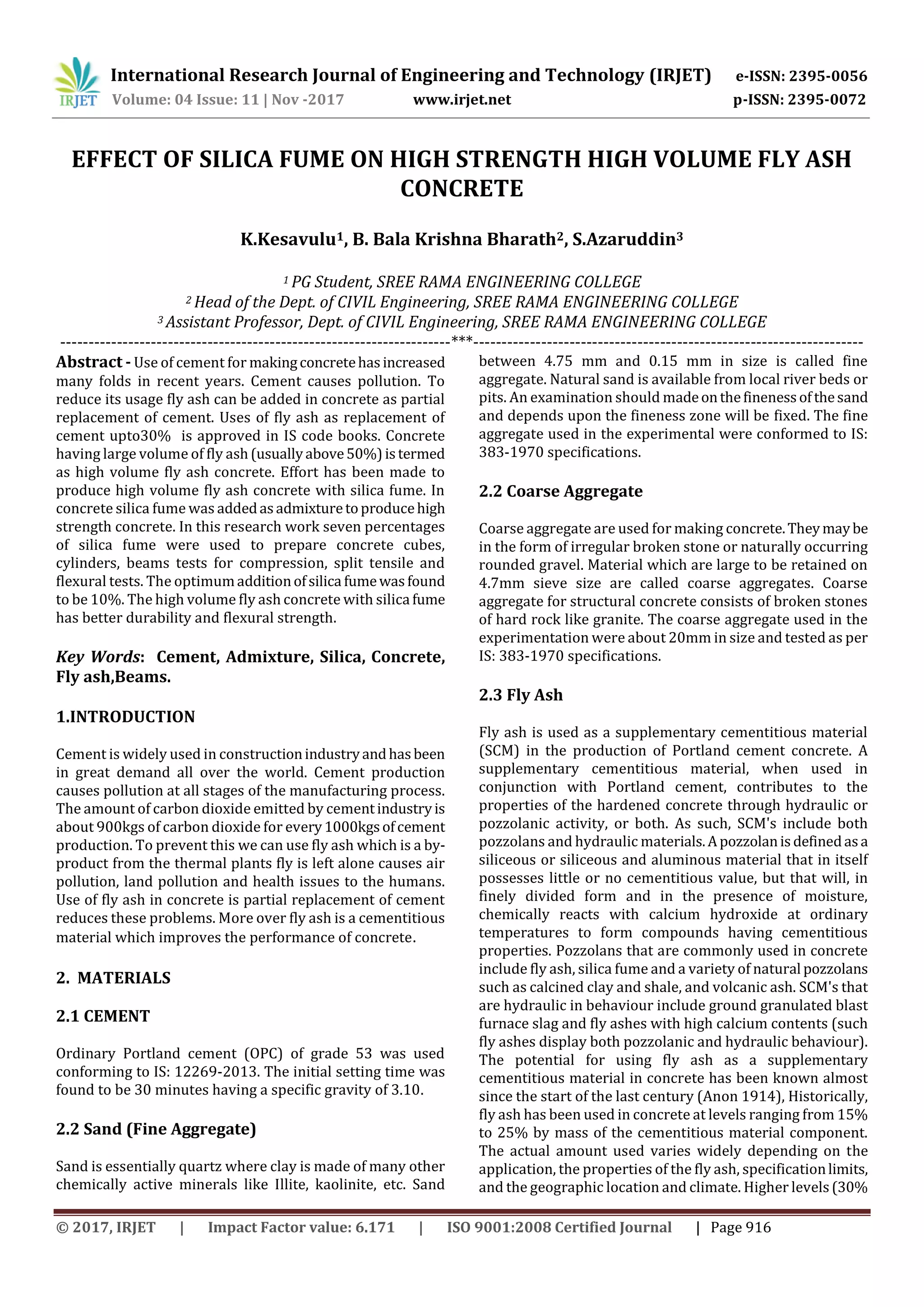 Effect of Silica Fume on High Strength High Volume Fly Ash Concrete | PDF