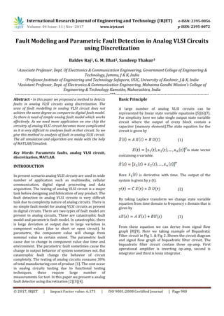 Fault Modeling and Parametric Fault Detection in Analog VLSI Circuits using Discretization | PDF