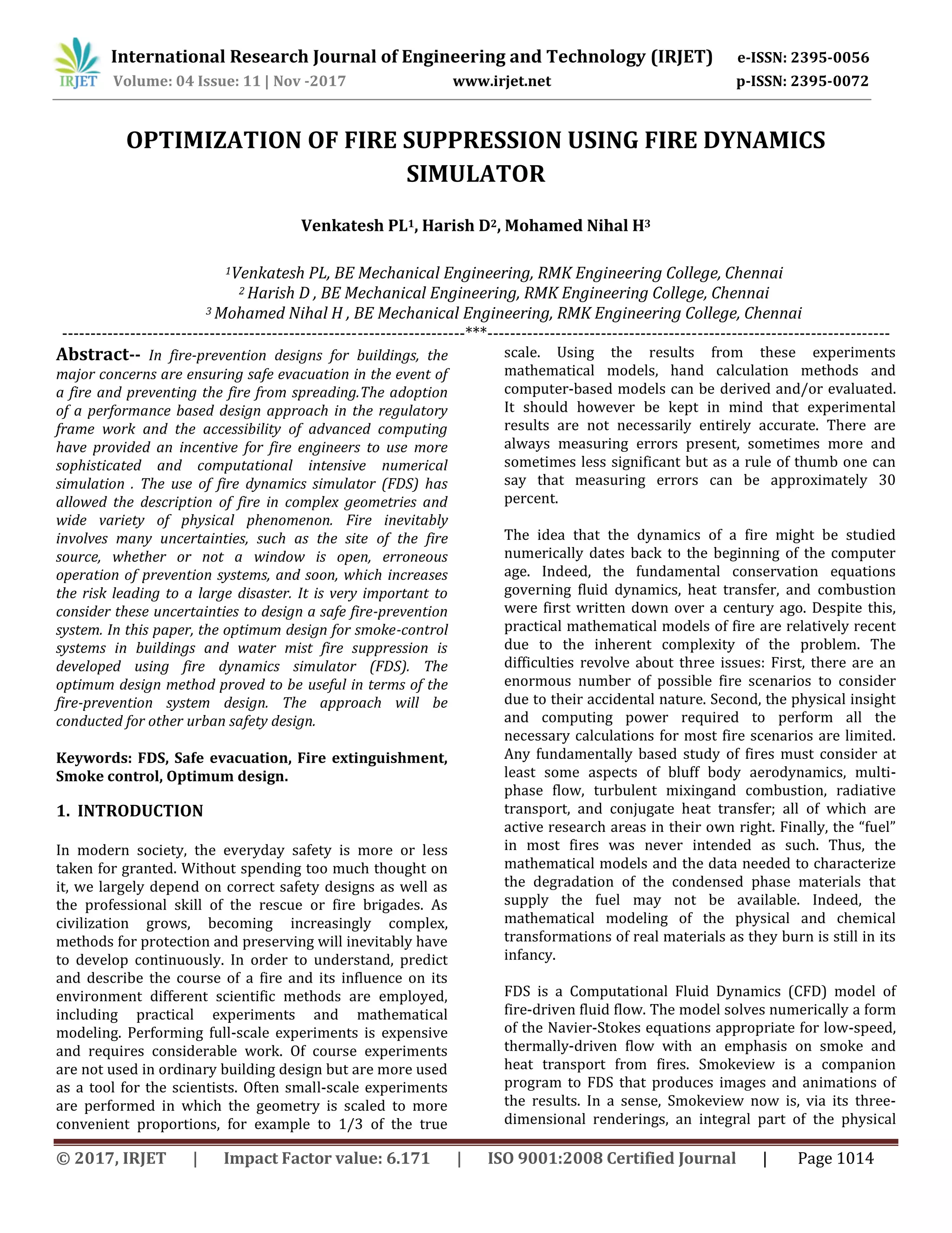Optimization of Fire Suppression using Fire Dynamics Simulator | PDF