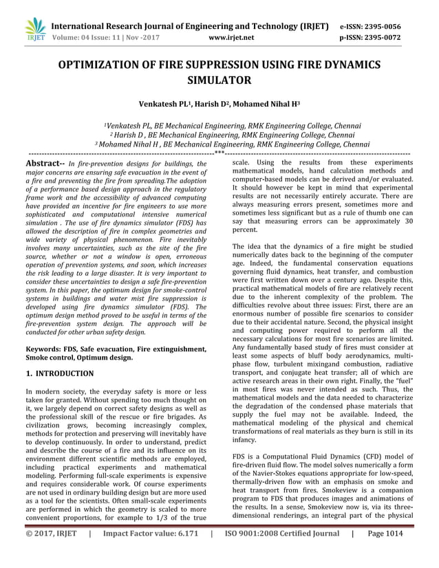 Optimization of Fire Suppression using Fire Dynamics Simulator | PDF