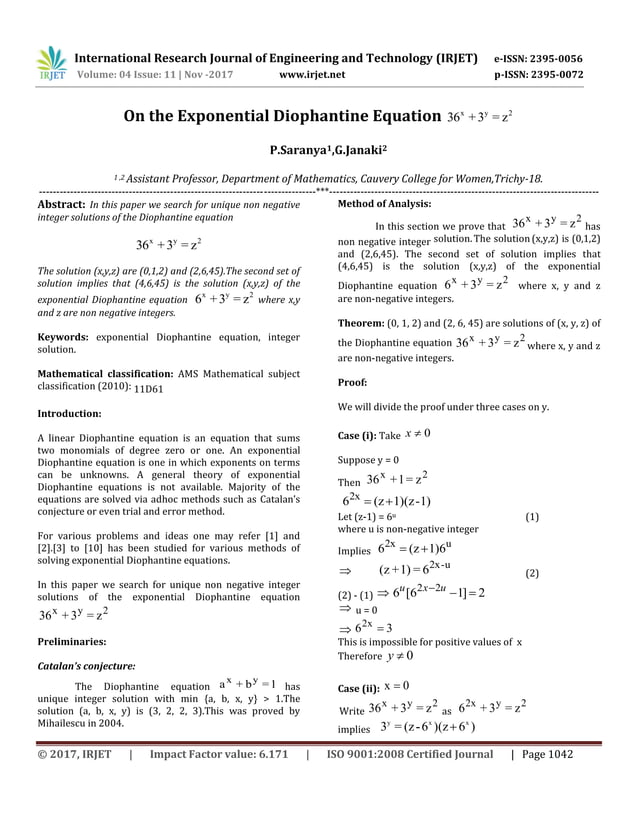 On the Exponential Diophantine Equation | PDF