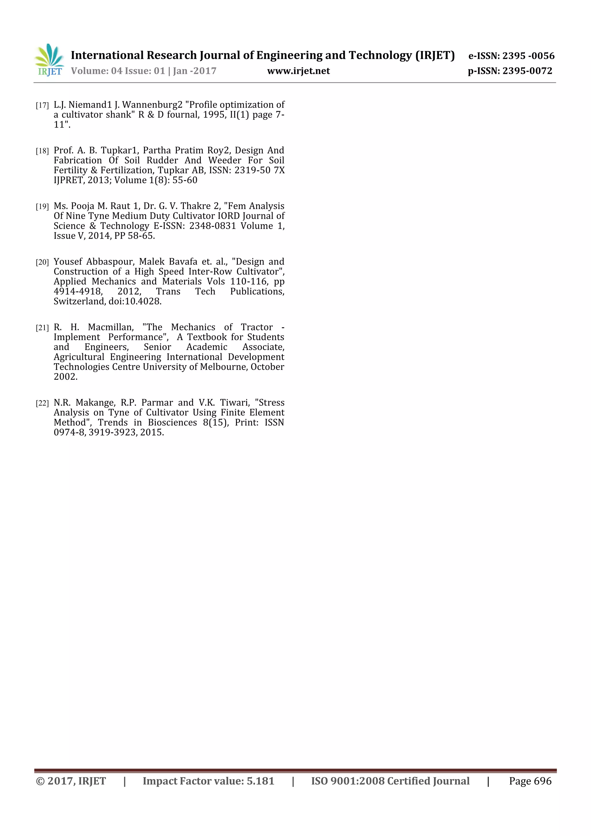 Stress Analysis of Cultivator : A Survey Approach | PDF