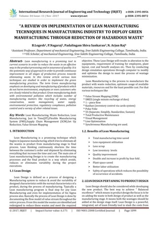 A Review on Implementation of Lean Manufacturing Techniques in Manufacturing Industry to Deploy ...
