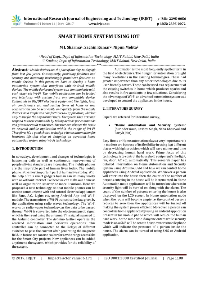 Smart Home System using IOT | PDF