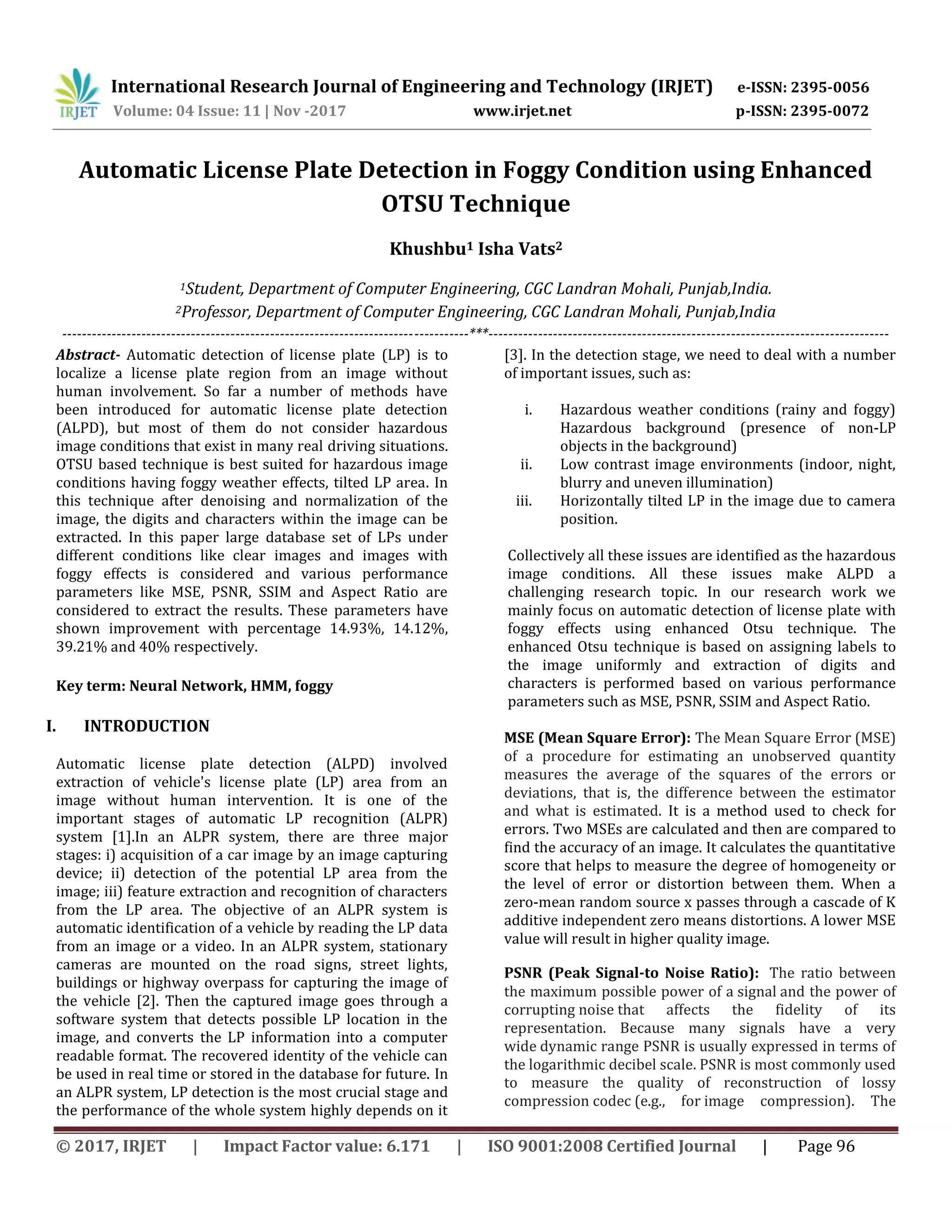 Automatic License Plate Detection in Foggy Condition using Enhanced ...