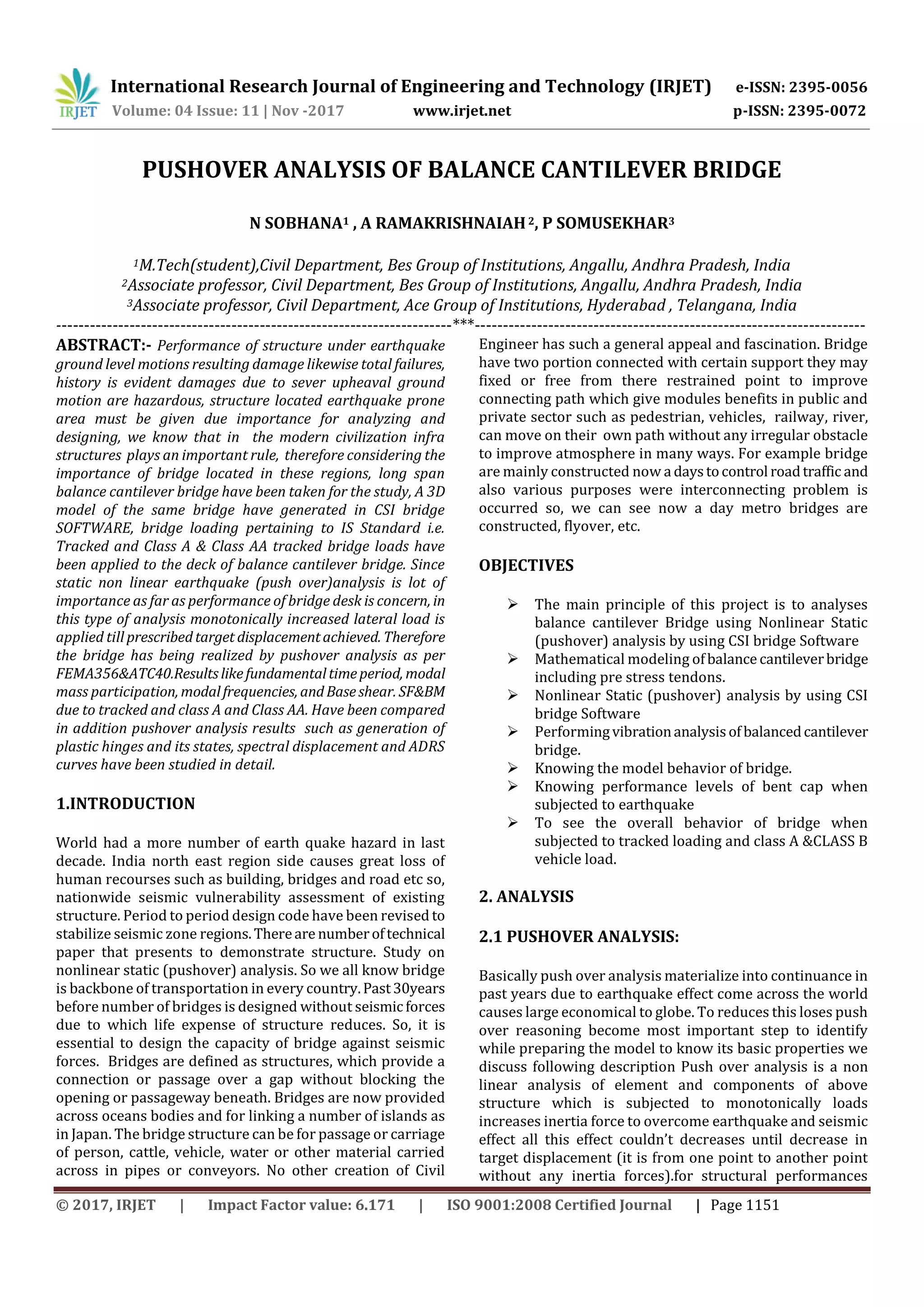 Pushover Analysis of Balance Cantilever Bridge | PDF