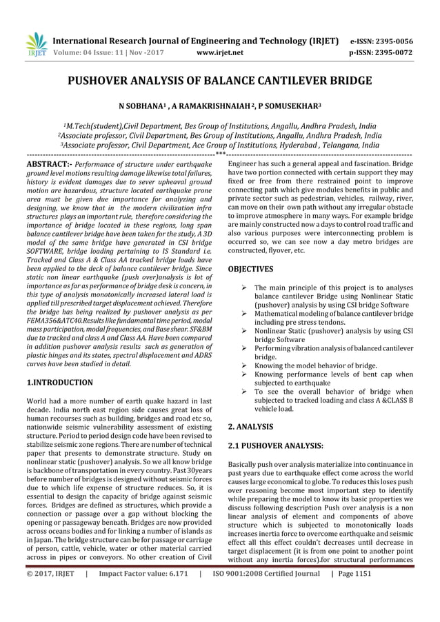 Pushover Analysis of Balance Cantilever Bridge | PDF
