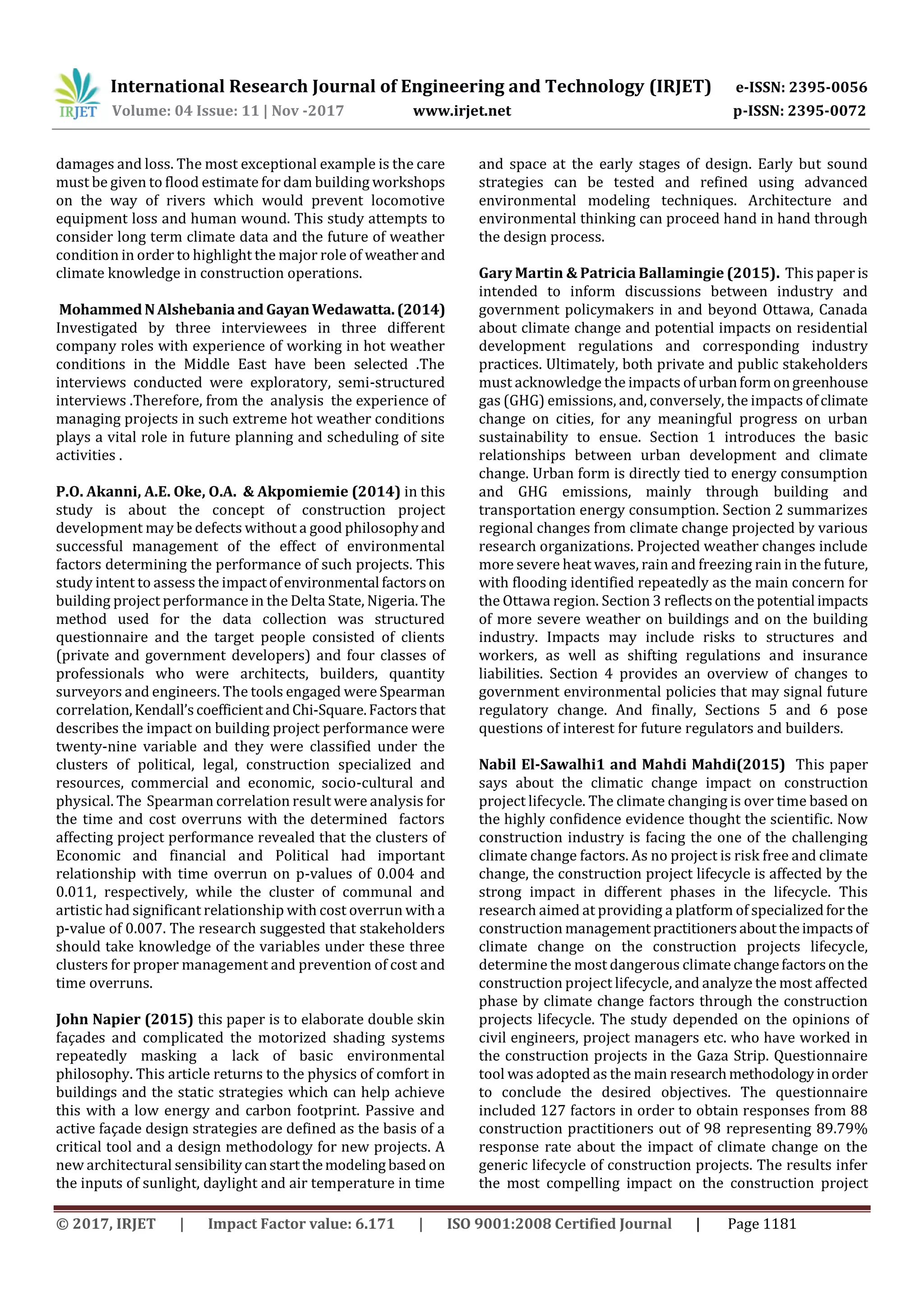 Review on Climate Change and its Effects on Construction Industry | PDF