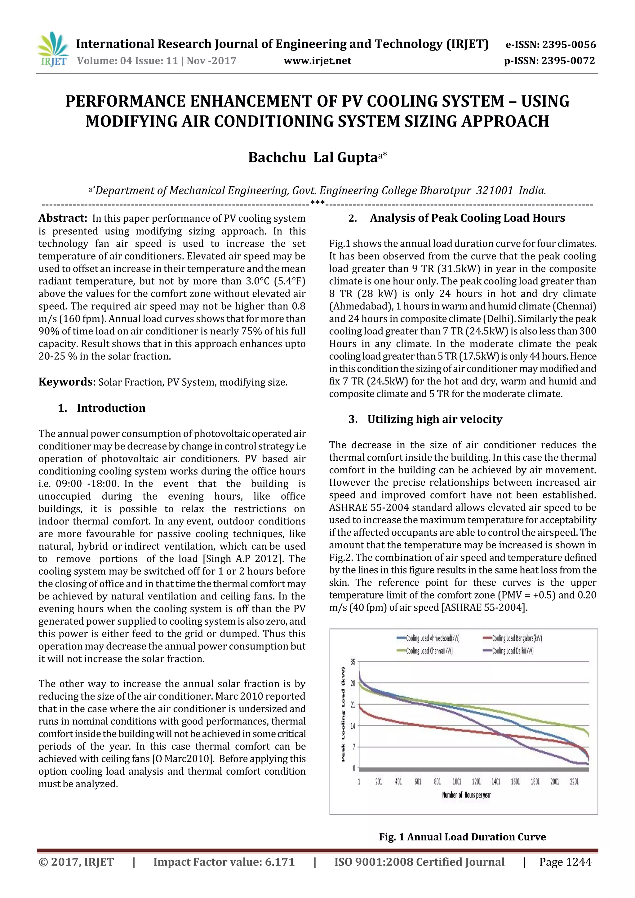 Performance Enhancement Of Pv Cooling System Using Modifying Air