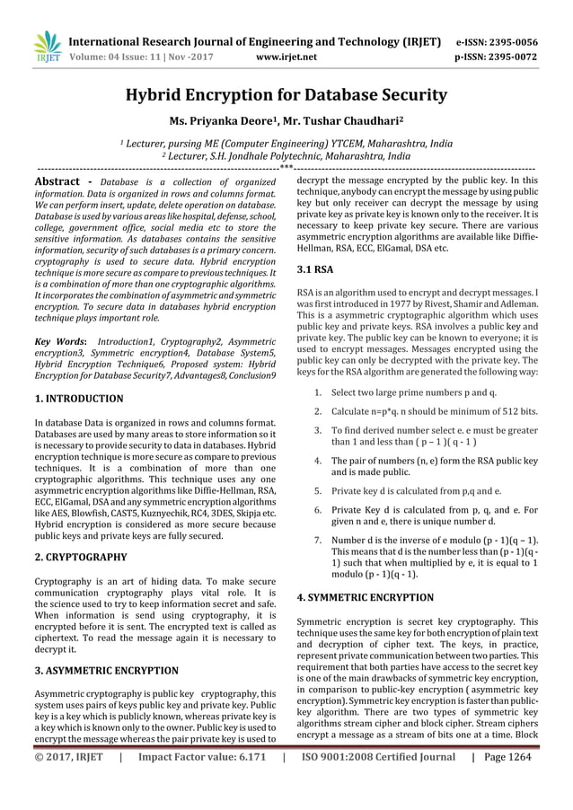 Hybrid Encryption for Database Security | PDF | Databases | Computer Software and Applications