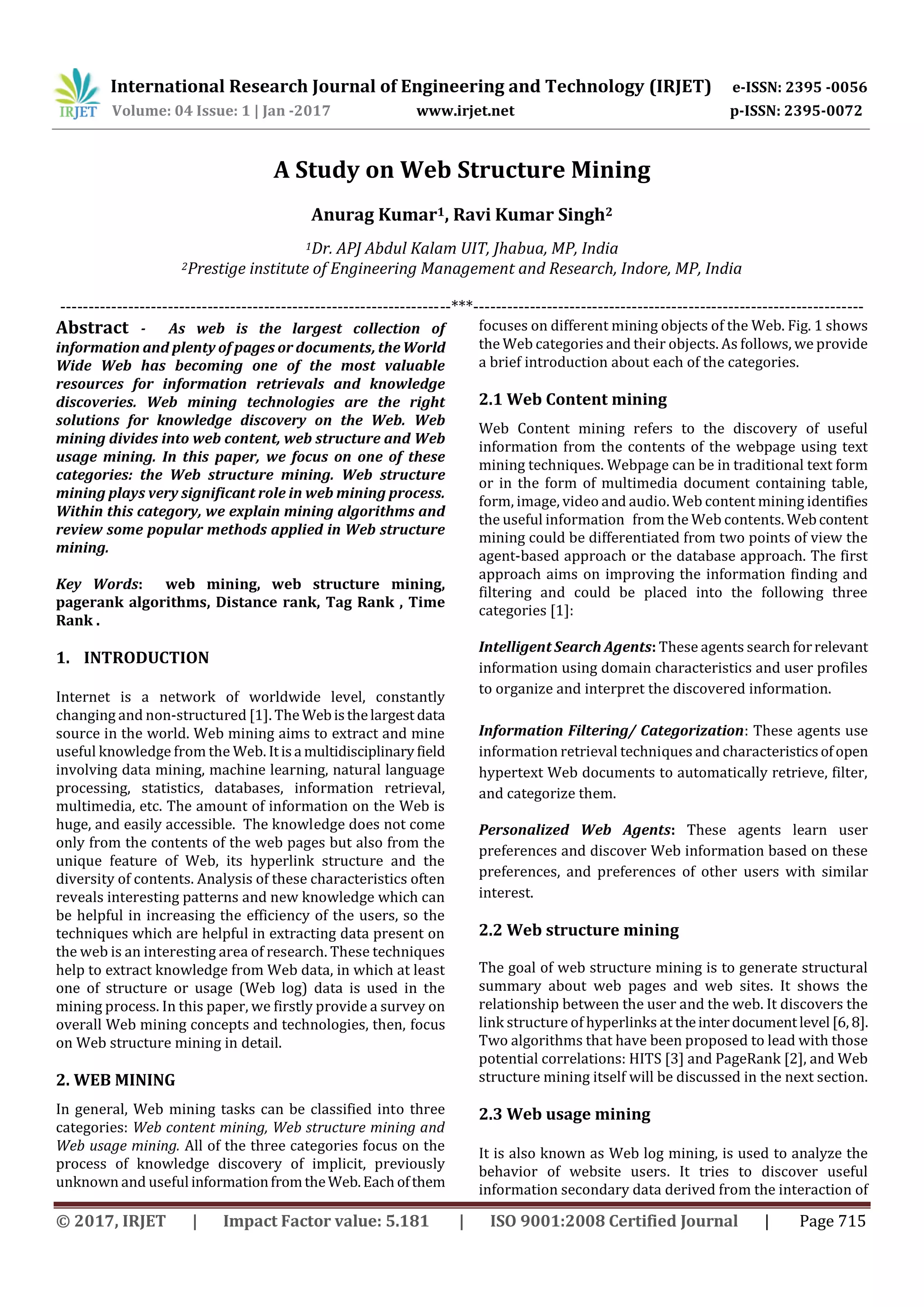 A Study on Web Structure Mining | PDF