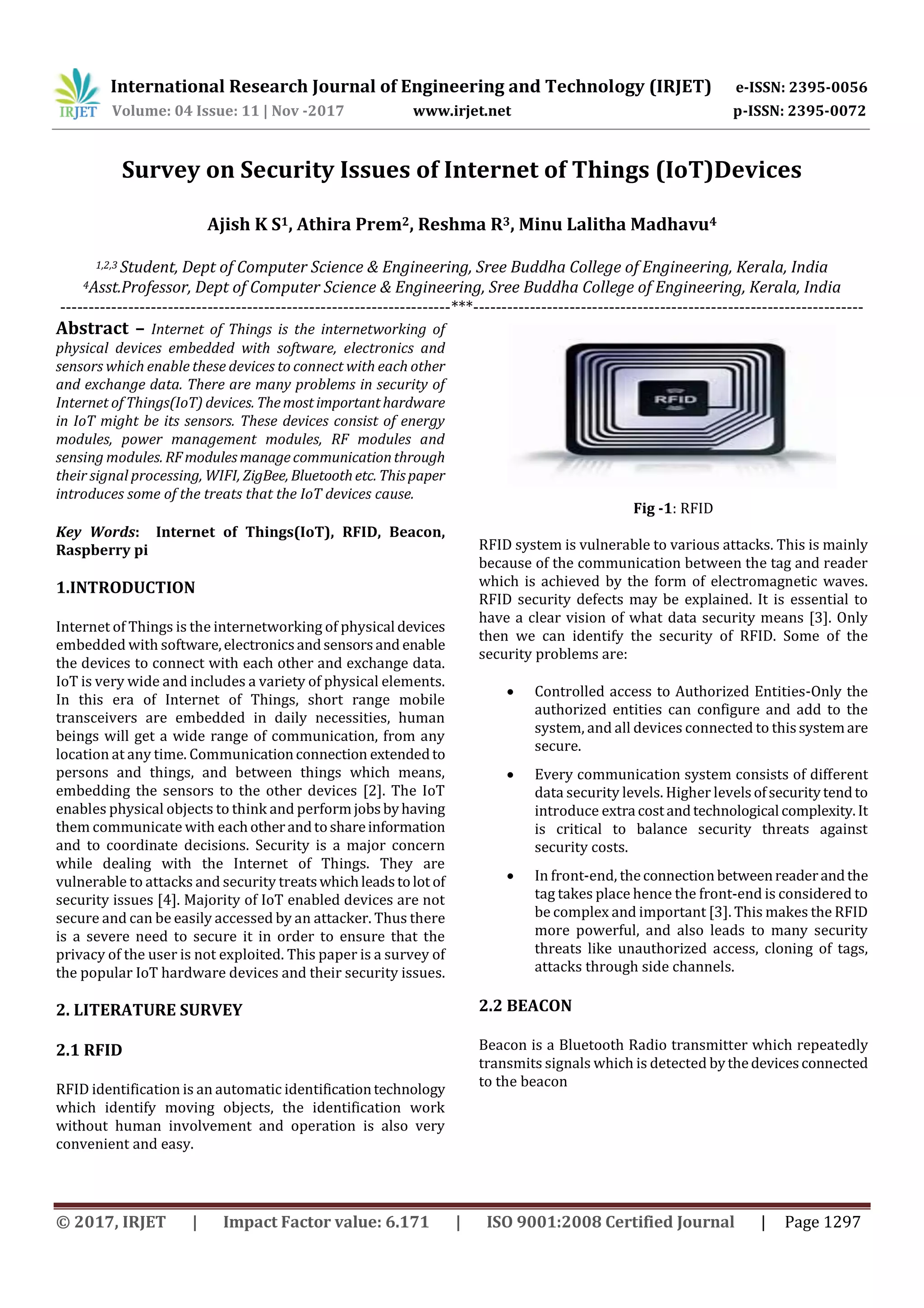 Survey on Security Issues of Internet of Things (IoT) Devices | PDF