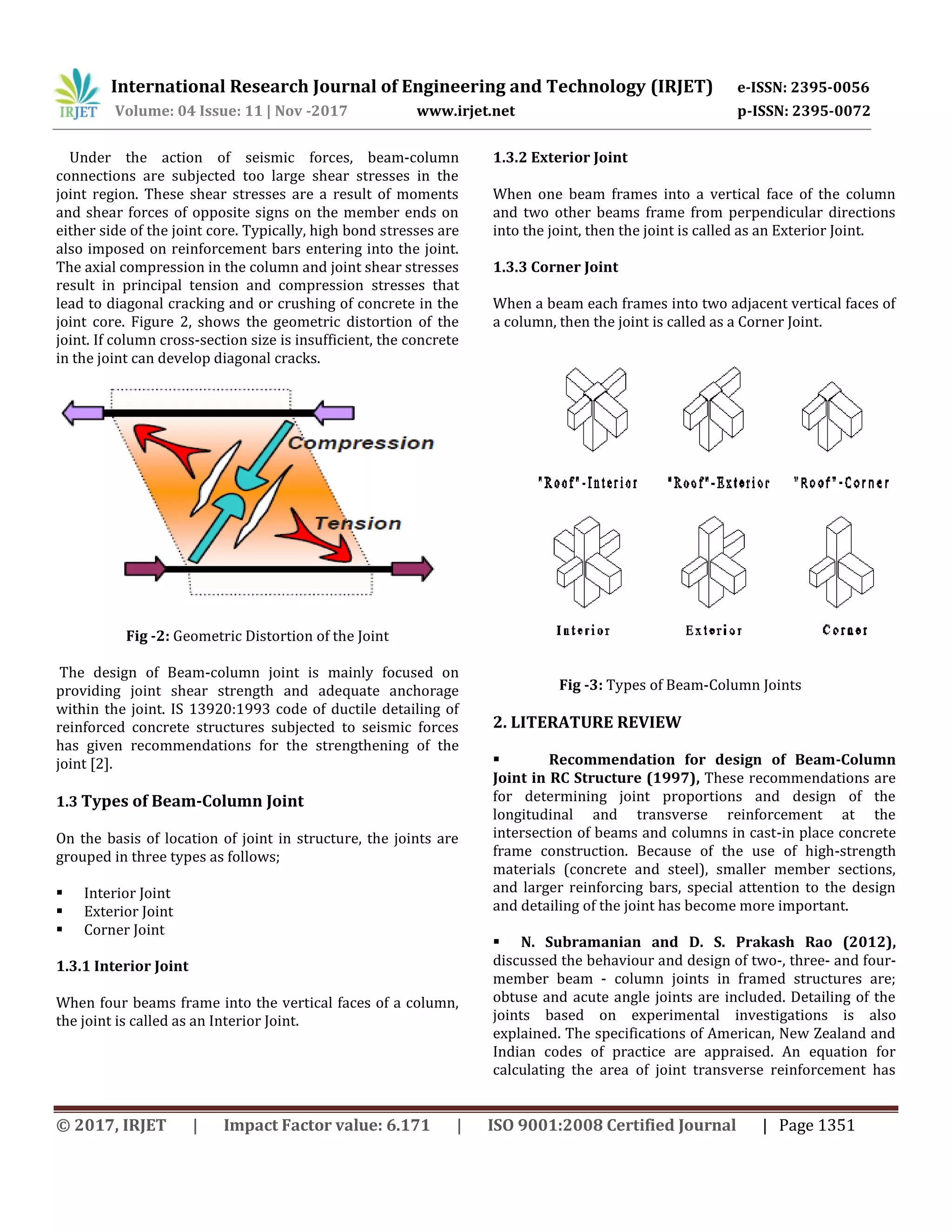 Analysis of Beam-Column Joint subjected to Seismic Lateral Loading – A Review | PDF