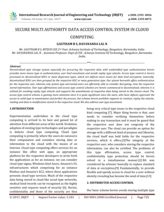 Secure Multi Authority Data Access Control System in Cloud Computing | PDF