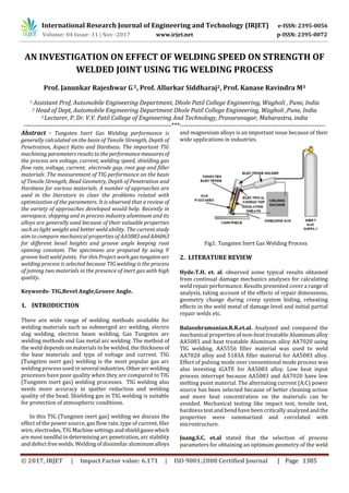 An Investigation on Effect of Welding Speed on Strength of Welded Joint using TIG Welding ...