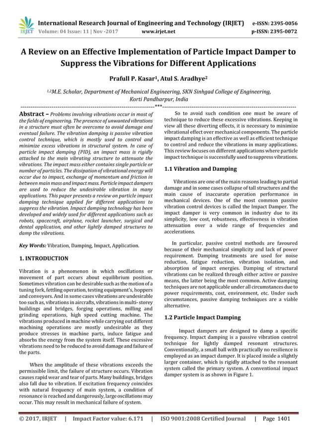A Review on an Effective Implementation of Particle Impact Damper to Suppress the Vibrations for ...