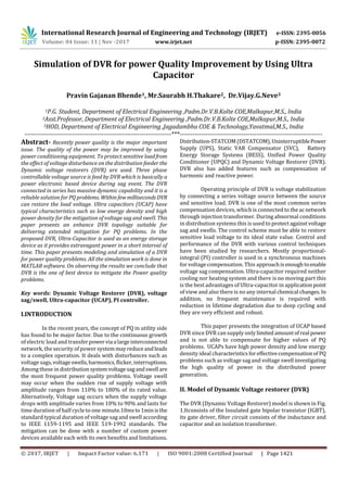 Simulation of DVR for power Quality Improvement by using Ultra Capacitor | PDF