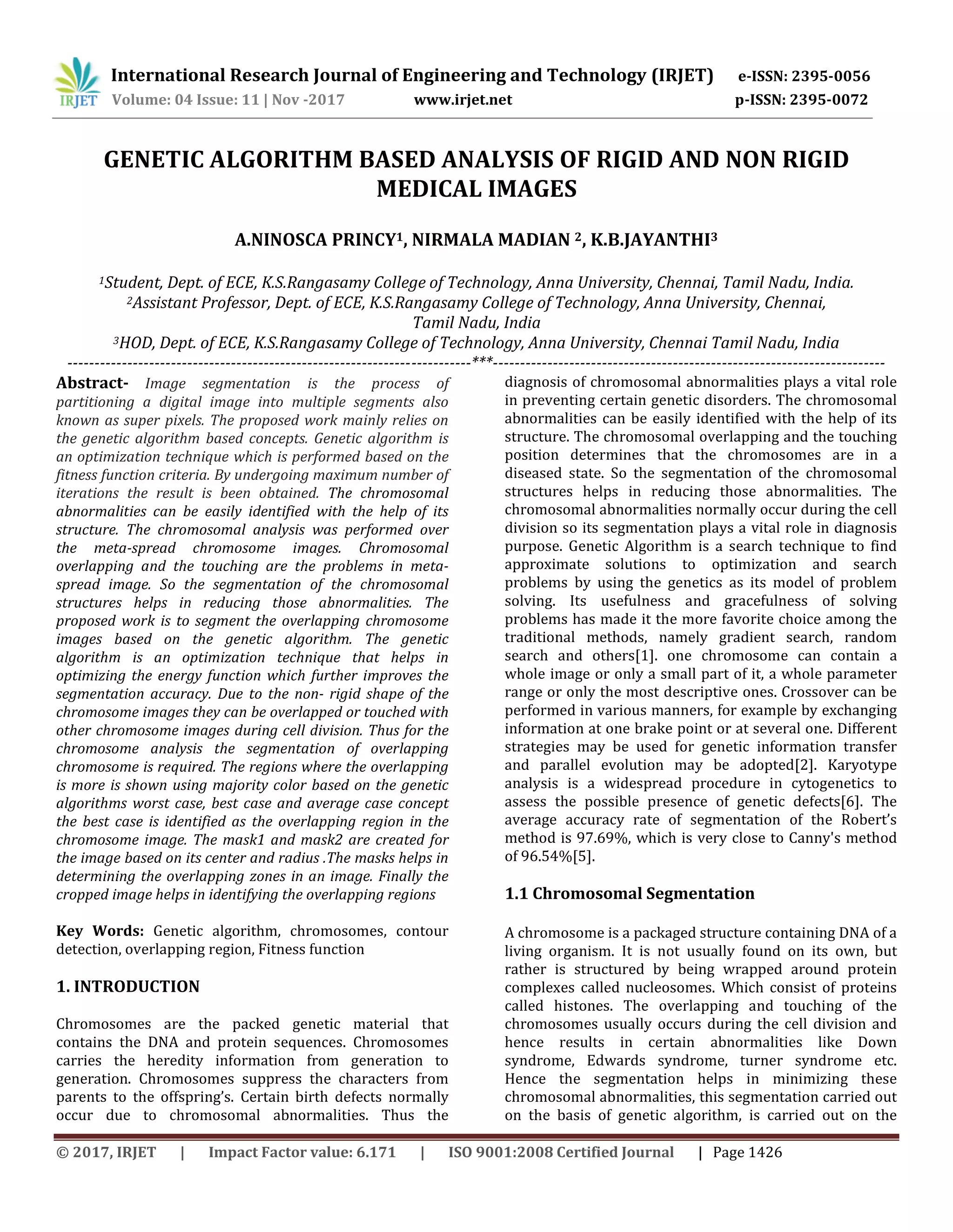 Genetic Algorithm Based Analysis Of Rigid And Non Rigid Medical Images Pdf