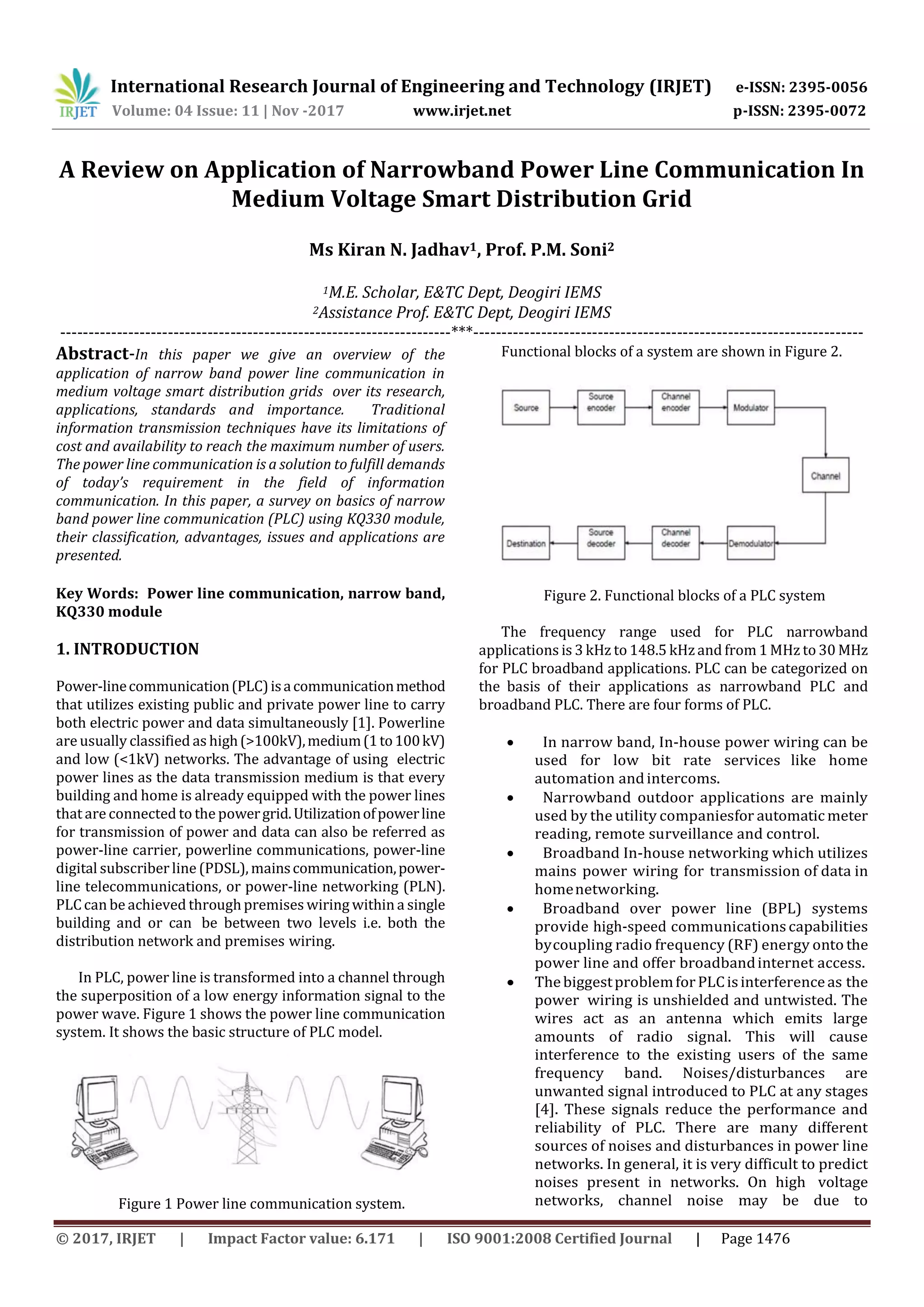 A Review on Application of Narrowband Power Line Communication in ...