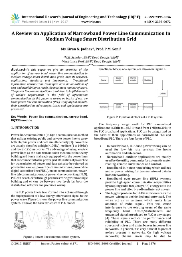 A Review On Application Of Narrowband Power Line Communication In Medium Voltage Smart