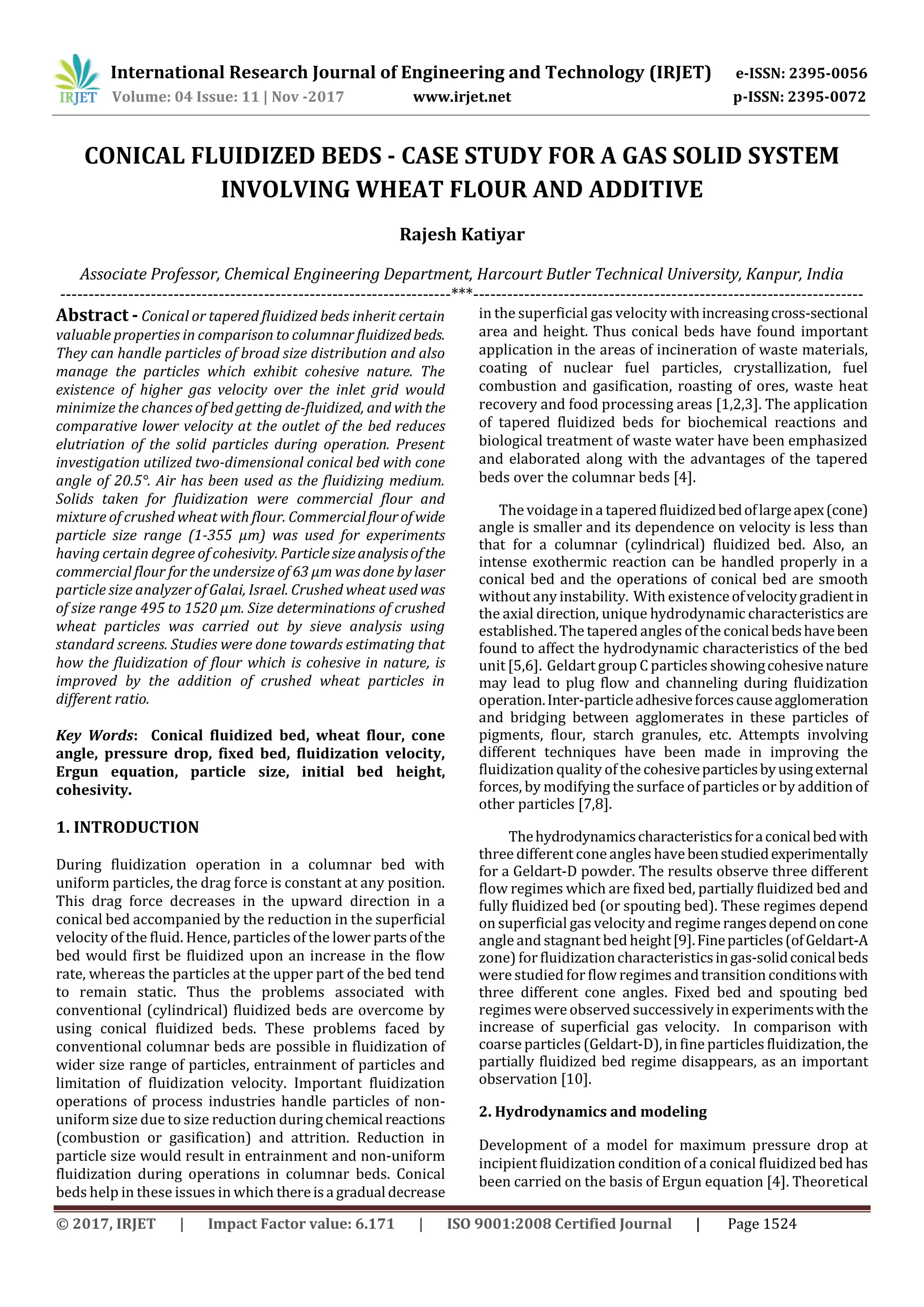 Conical Fluidized Beds - Case Study for a Gas Solid System Involving Wheat Flour and Additive | PDF