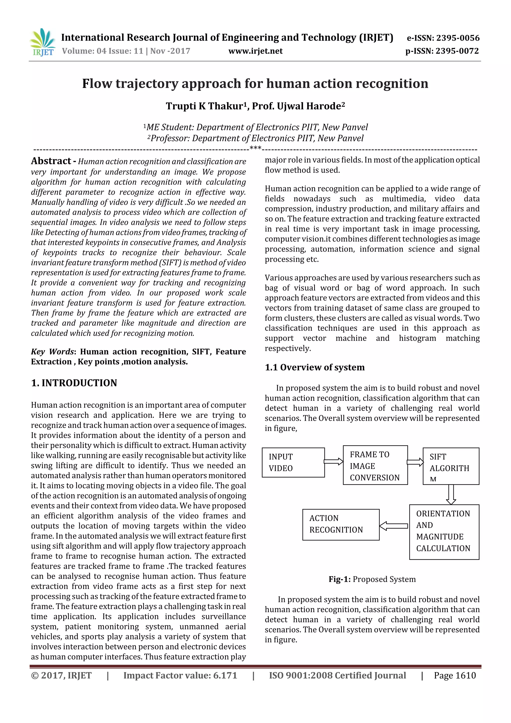 Flow Trajectory Approach For Human Action Recognition Pdf