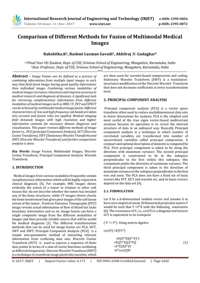Comparison Of Different Methods For Fusion Of Multimodal Medical Images Pdf