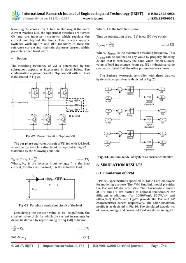 Modeling Of Hysteresis Current Control Technique For Three Phase Pv Based Vsi Using Matlab