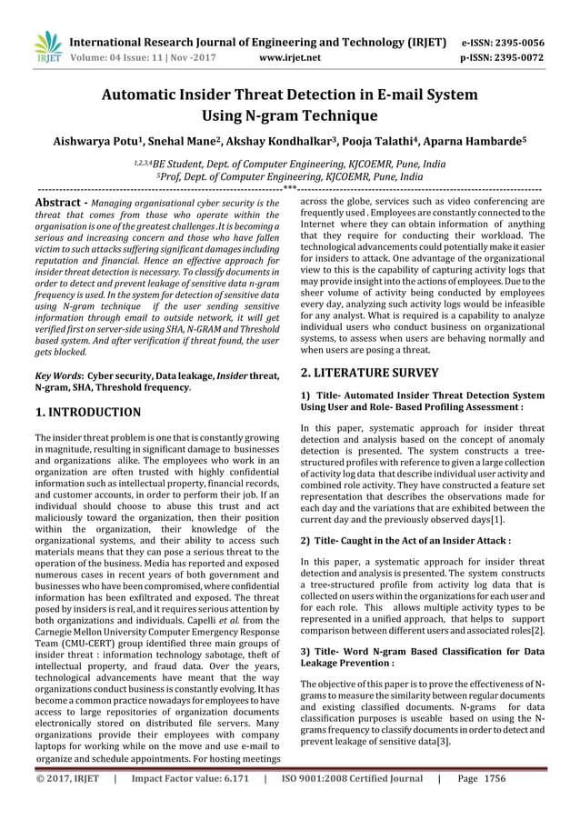 Automatic Insider Threat Detection in E-mail System using N-gram Technique | PDF | Information ...