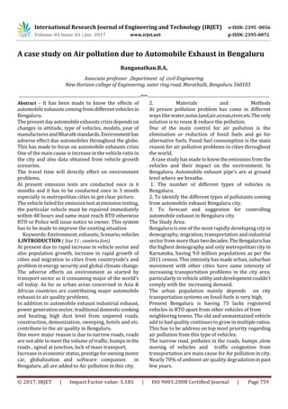 A case study on Air pollution due to Automobile Exhaust in Bengaluru | PDF