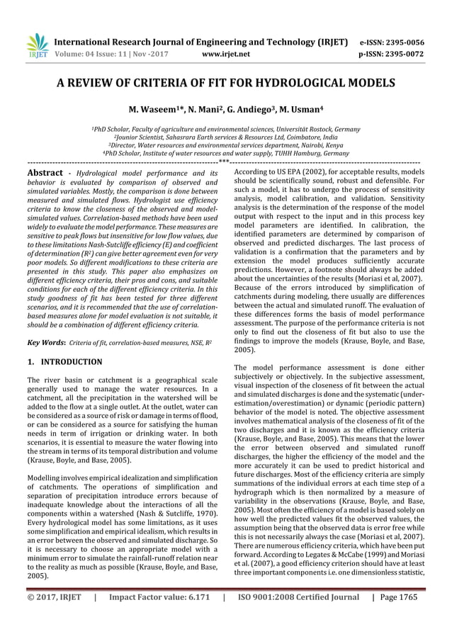 A Review of Criteria of Fit for Hydrological Models | PDF